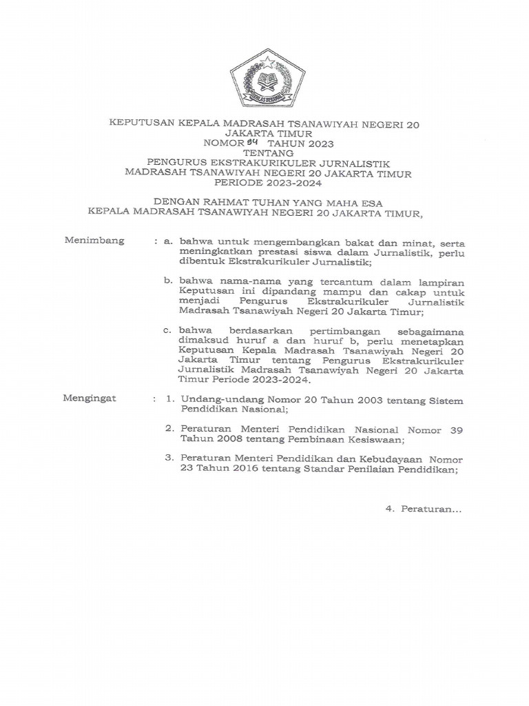 SK Pengurus Ekskul Jurnalistik | PDF