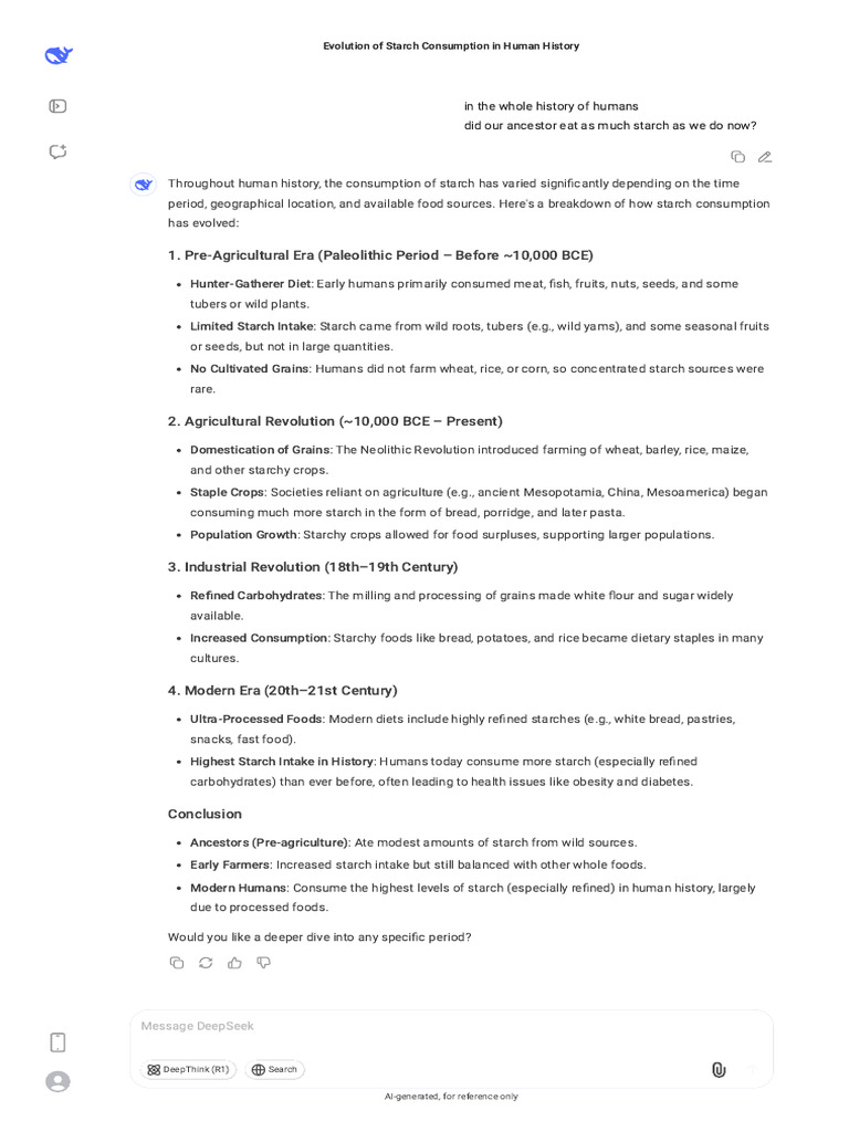 DeepSeek - Evolution of Starch Consumption in Human History | PDF ...