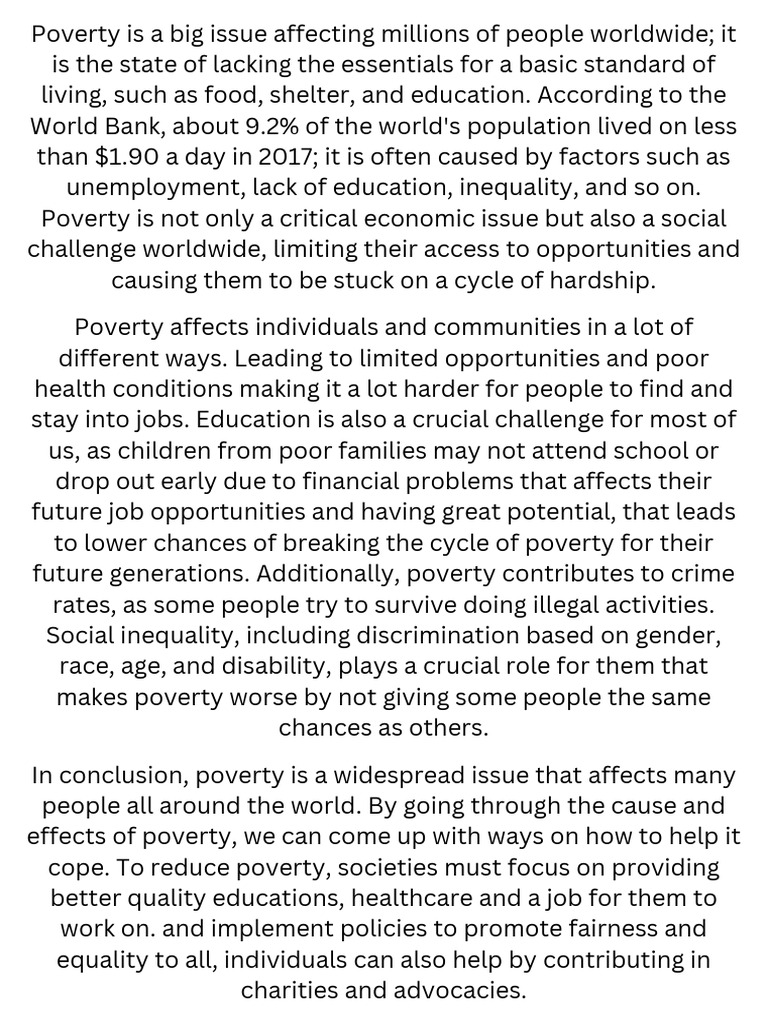 Poverty Is A Big Issue Affecting Millions of People Worldwide It Is The ...