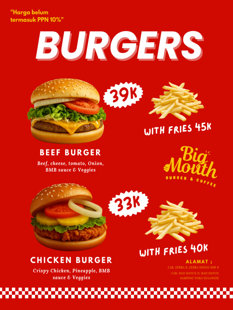 Delicious Burger Menu Options | PDF | Hamburgers | French Fries