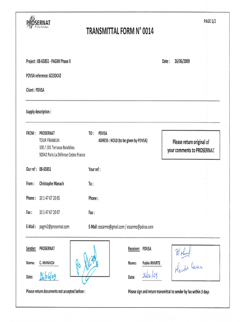 Transmittal Form #0014 | PDF
