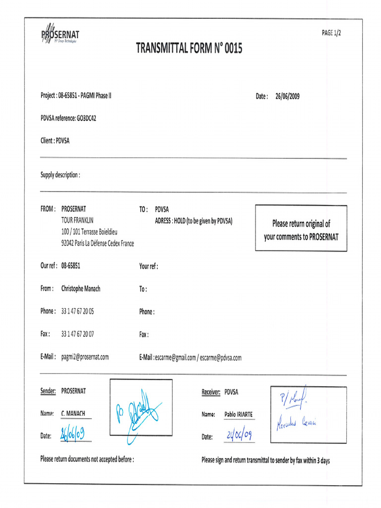Transmittal Form #0015 | PDF