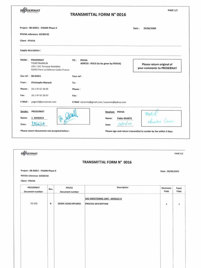 Transmittal Form #0016 | PDF