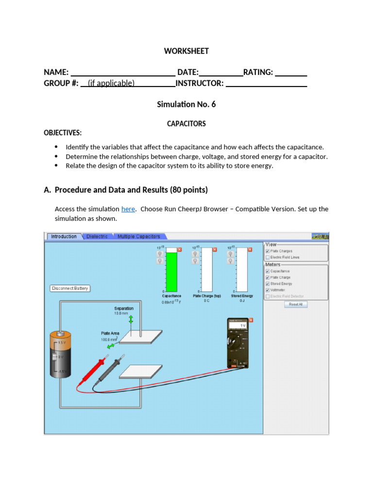 COE Simulation No. 6 Capacitors 1 | PDF | Capacitance | Capacitor