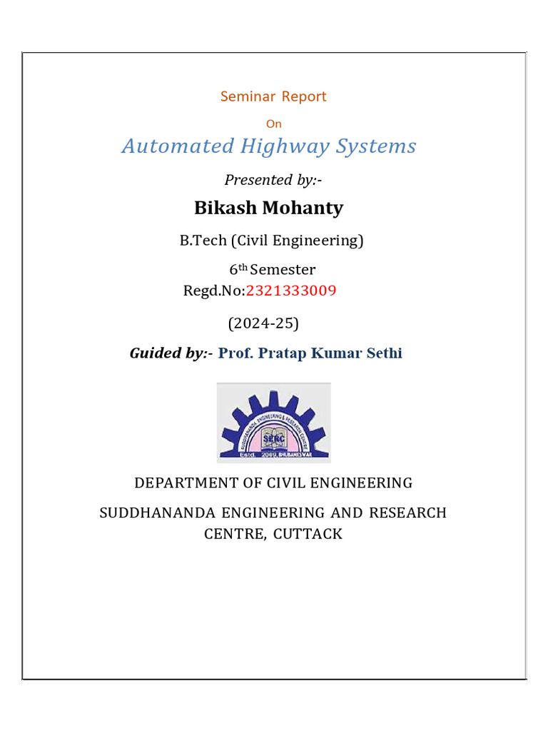 Seminar on Automated Highway Systems | PDF | Land Transport | Vehicles