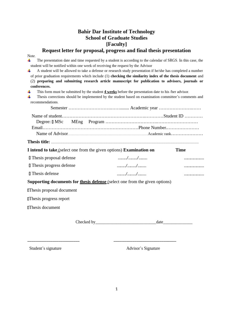 Request Letter For Proposal, Progress and Final Thesis Presentation | PDF | Thesis | Academia