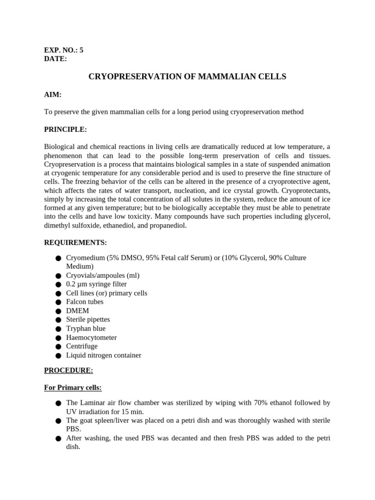 Cryopreservation of Mammalian Cells Guide | PDF | Dimethyl Sulfoxide