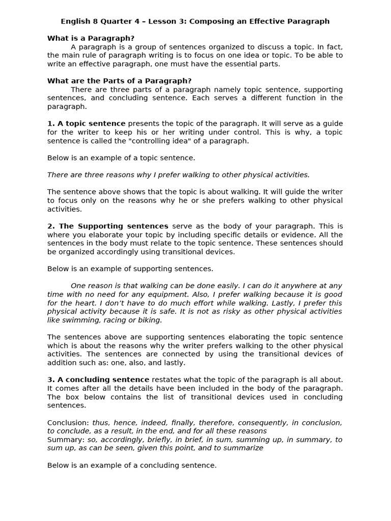 Composing An Effective Paragraph | PDF | Paragraph | Reason