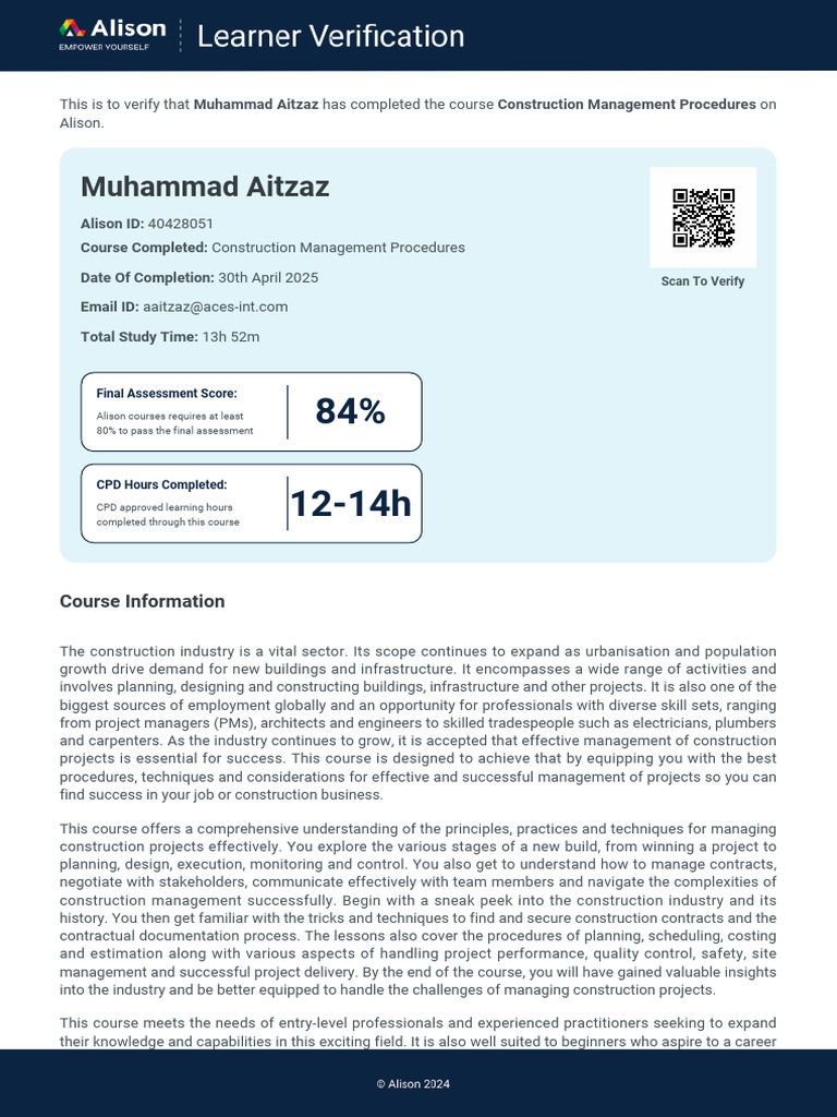 Aitzaz - Construction Management Procedures | PDF | Business