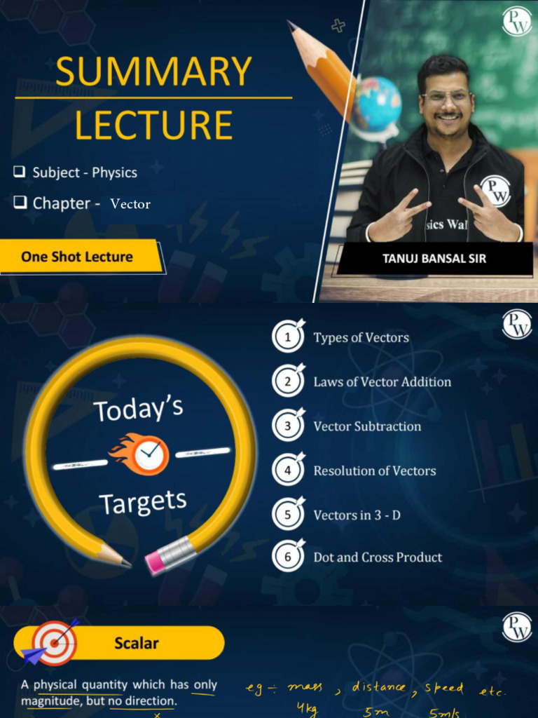 Vector - Summary Class Notes - Yakeen NEET 2025 | PDF