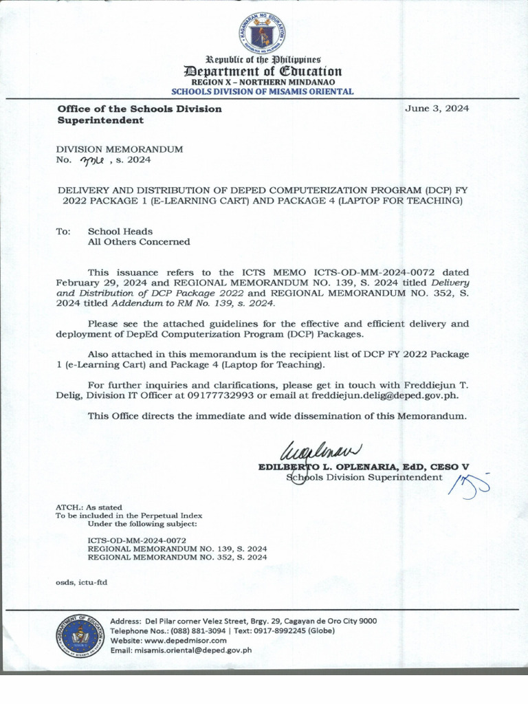 Dm336s.2024 Delivery and Distribution of Deped Computerization Program ...