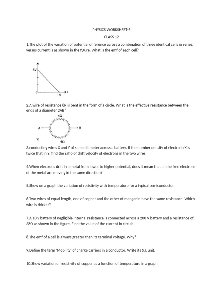 Physics Worksheet 5 Chapter 3 | PDF