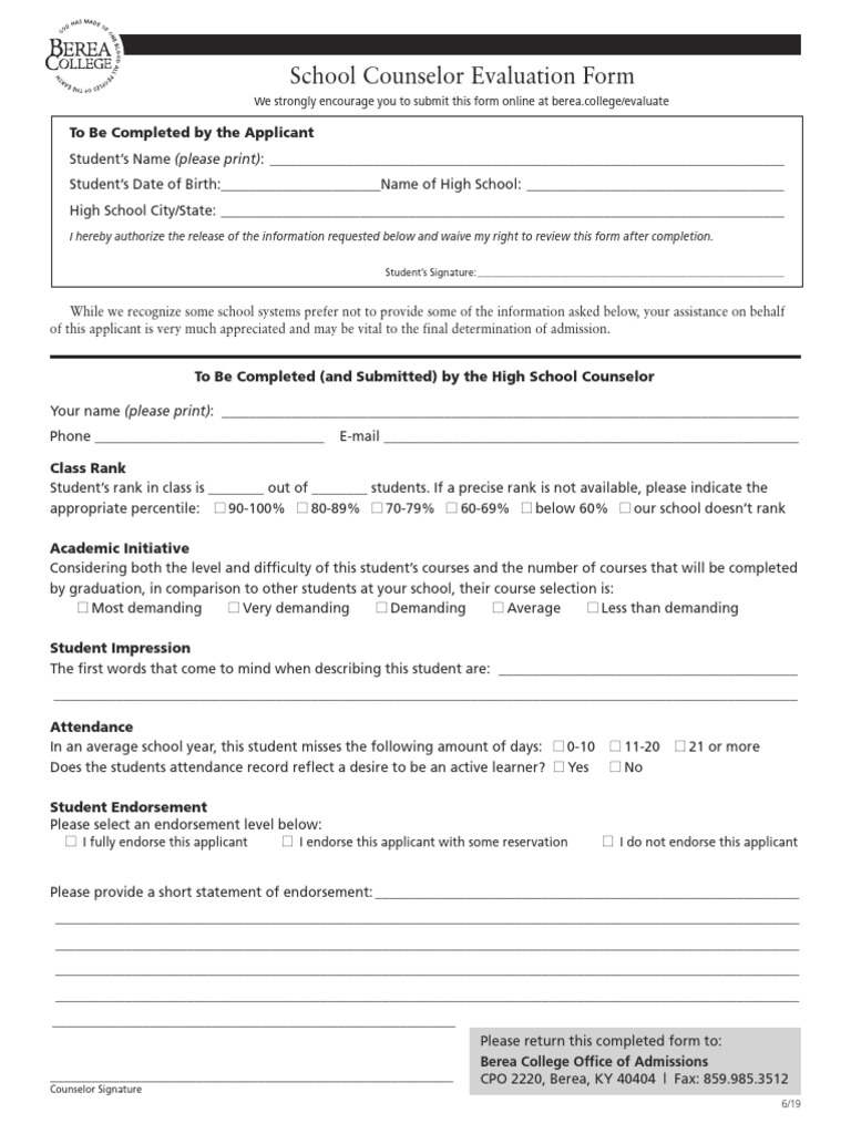 School Counselor Evaluation Form 2019 | PDF
