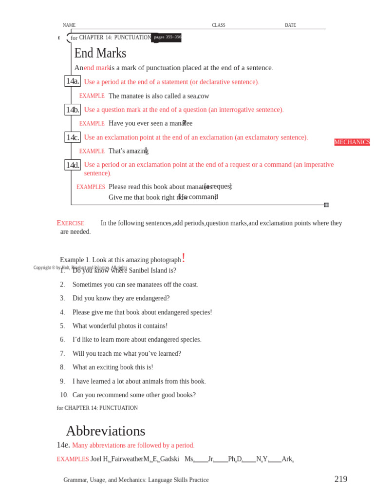 Punctuation and Abbreviation Exercises | PDF | Comma | Language Mechanics