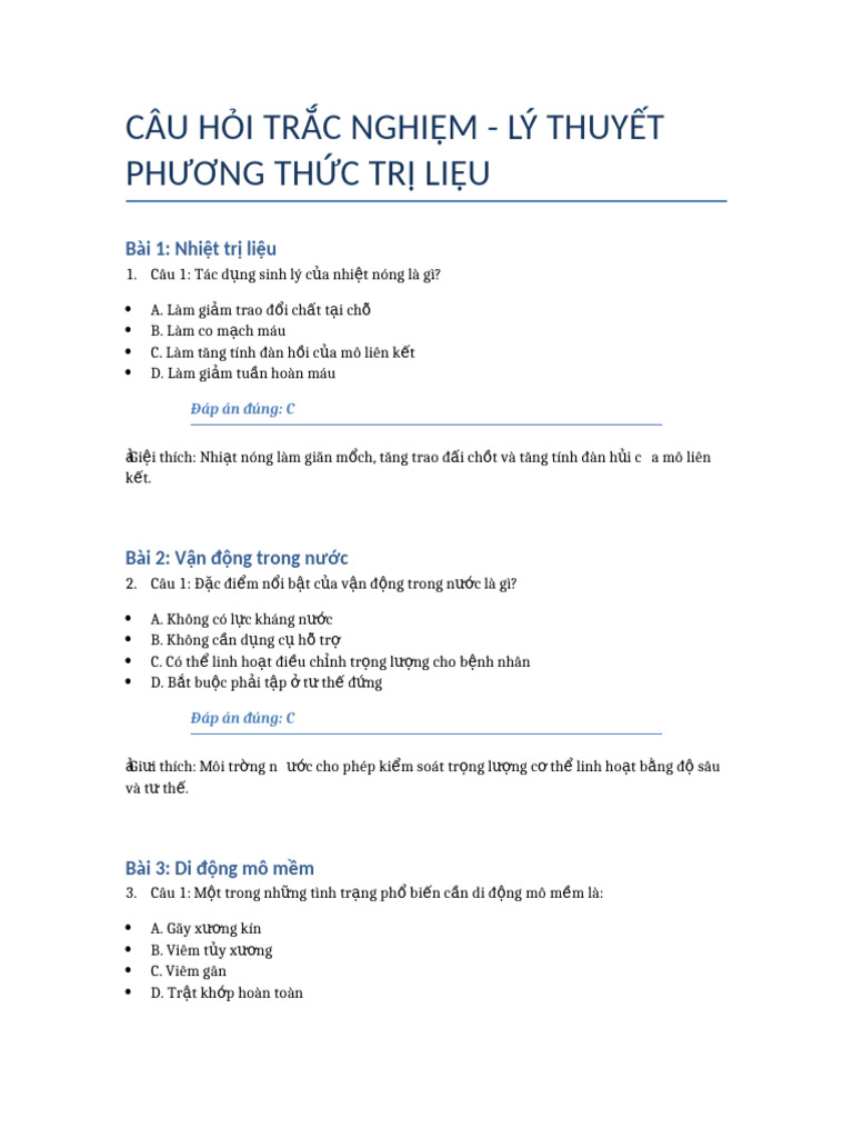 Trac Nghiem Ly Thuyet Tri Lieu | PDF