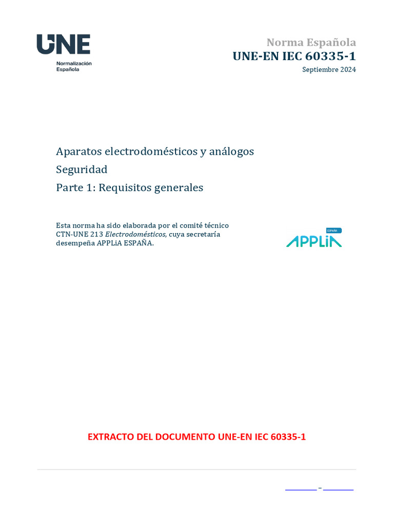 (Ex) Une-En Iec 60335-1 2024 | PDF | Conector eléctrico | Comisión Electrotécnica Internacional