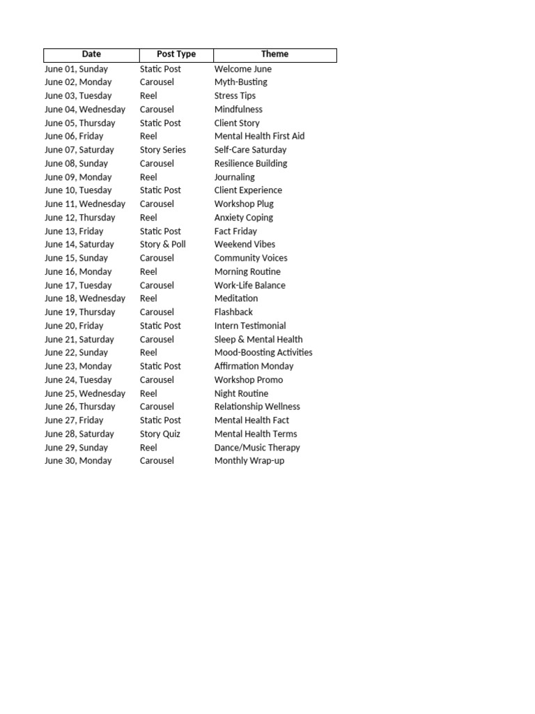 Nuvantra June Content Calendar Assigned | PDF | Mental Health | Mindfulness