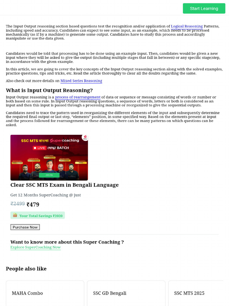 Input Output Reasoning, Key Concepts and Solved Examples Here! | PDF