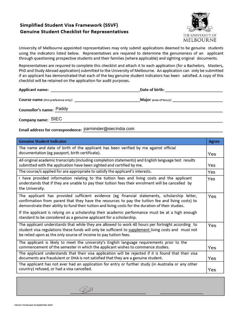 Genuine Student Checklist for Visa Applications | PDF | Travel Visa ...