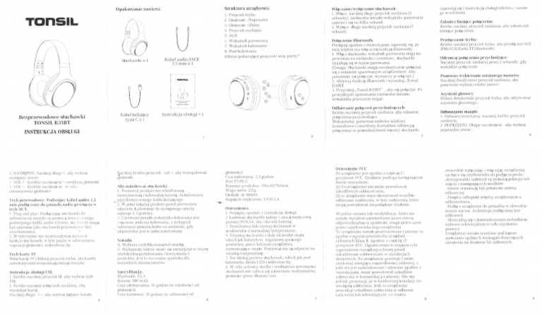 Instrukcja Obslugi TONSIL R35BT | PDF