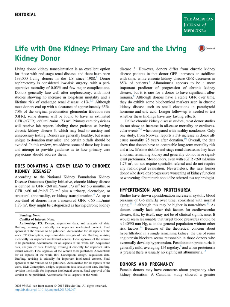 Life with One Kidney | PDF | Chronic Kidney Disease | Medicine