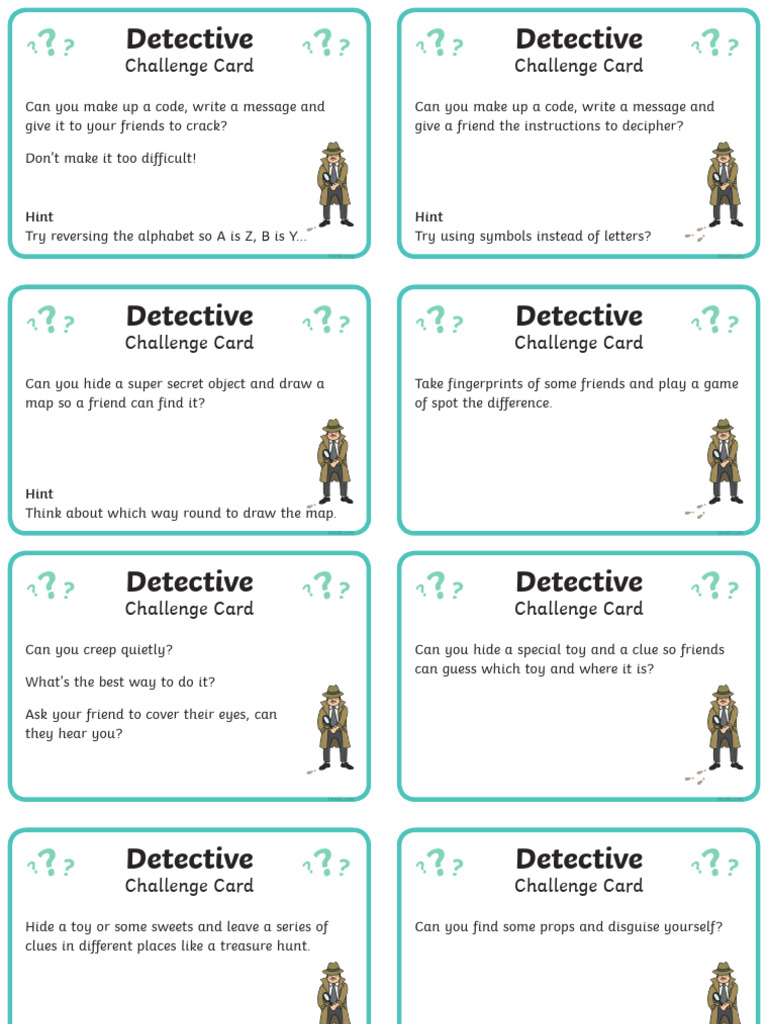 Detective Role Play Area Challenge Cards | PDF