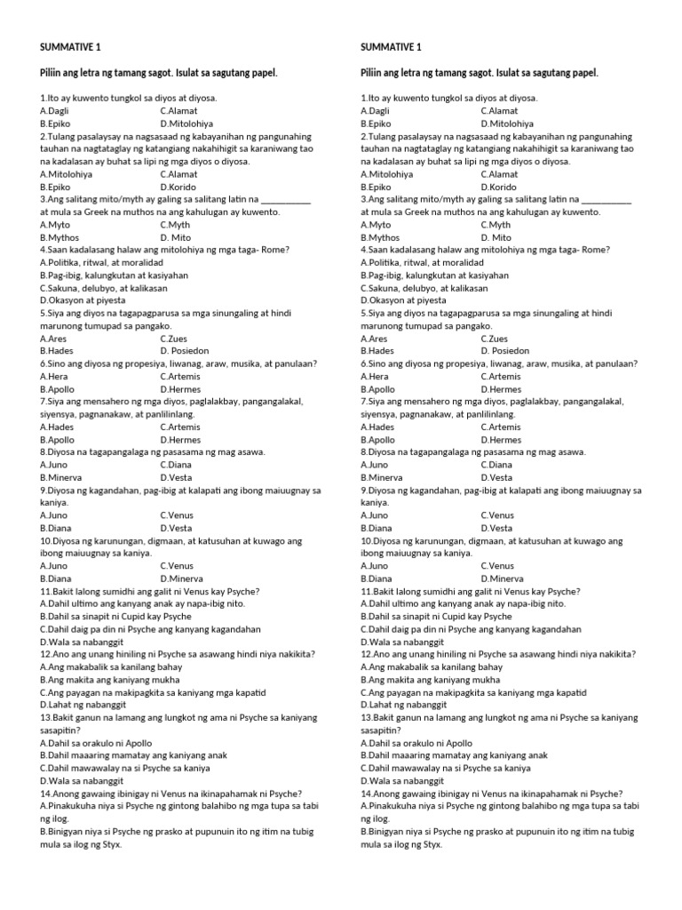 Summative 1 Mito q2 | PDF