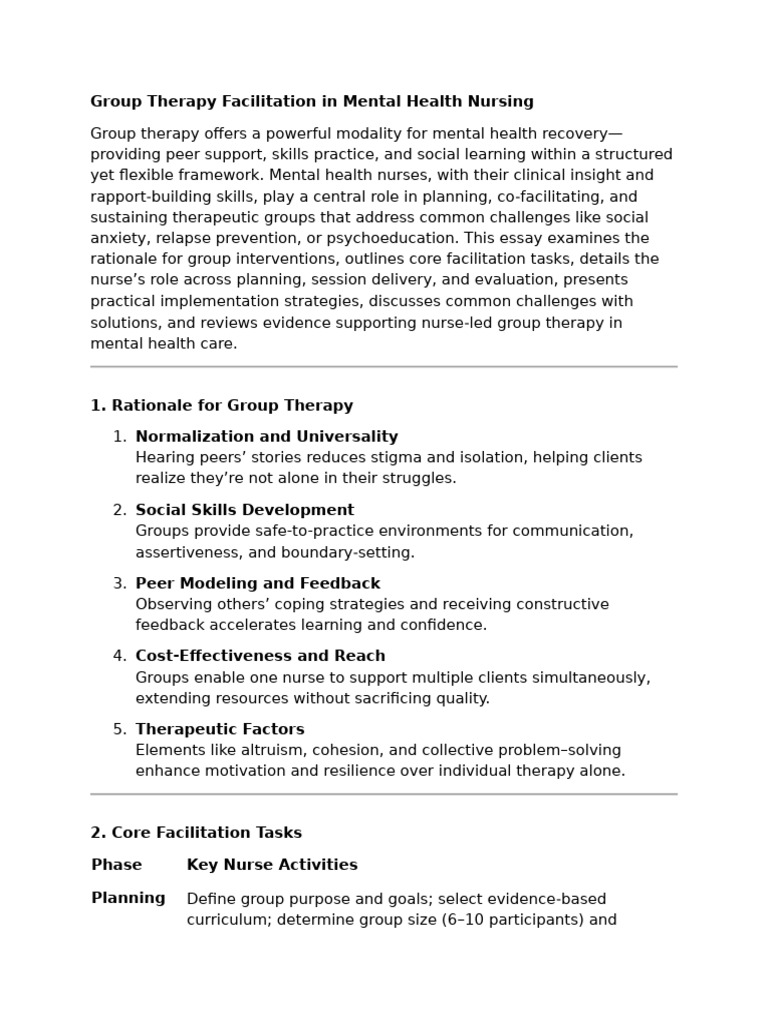Group Therapy Facilitation in Mental Health Nursin1 | PDF | Mental ...