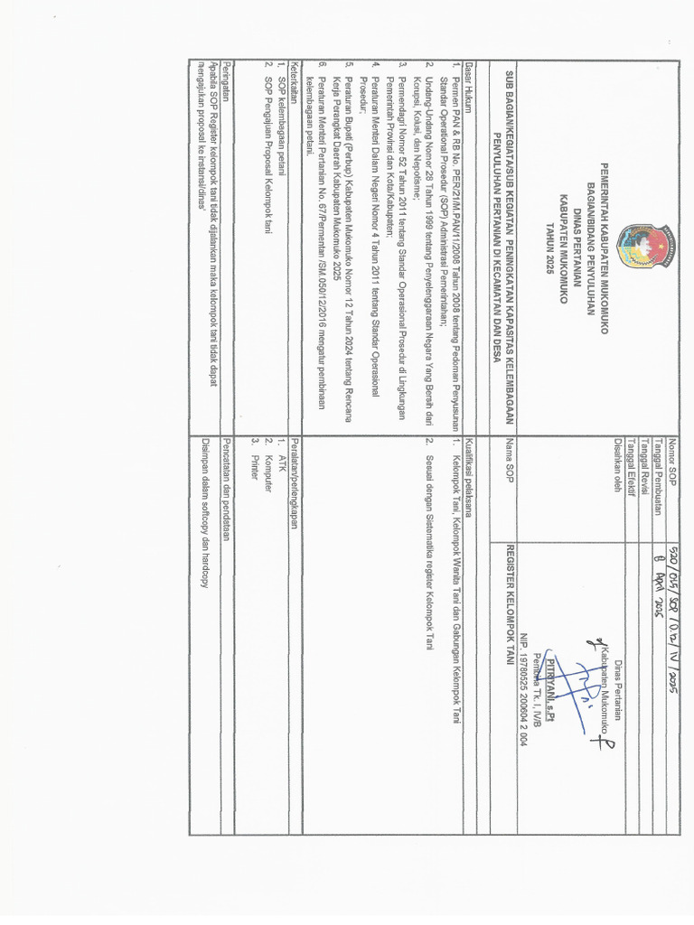 4.a.1 Sop Register Kel Tani Dan Penyusunan Prog Penyuluhan Pertanian | PDF