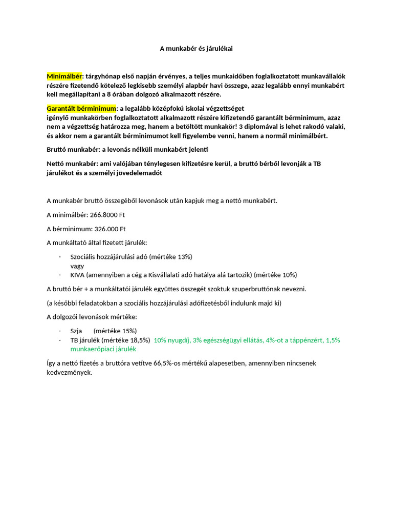 A Munkabér És Járulékai 4 | PDF