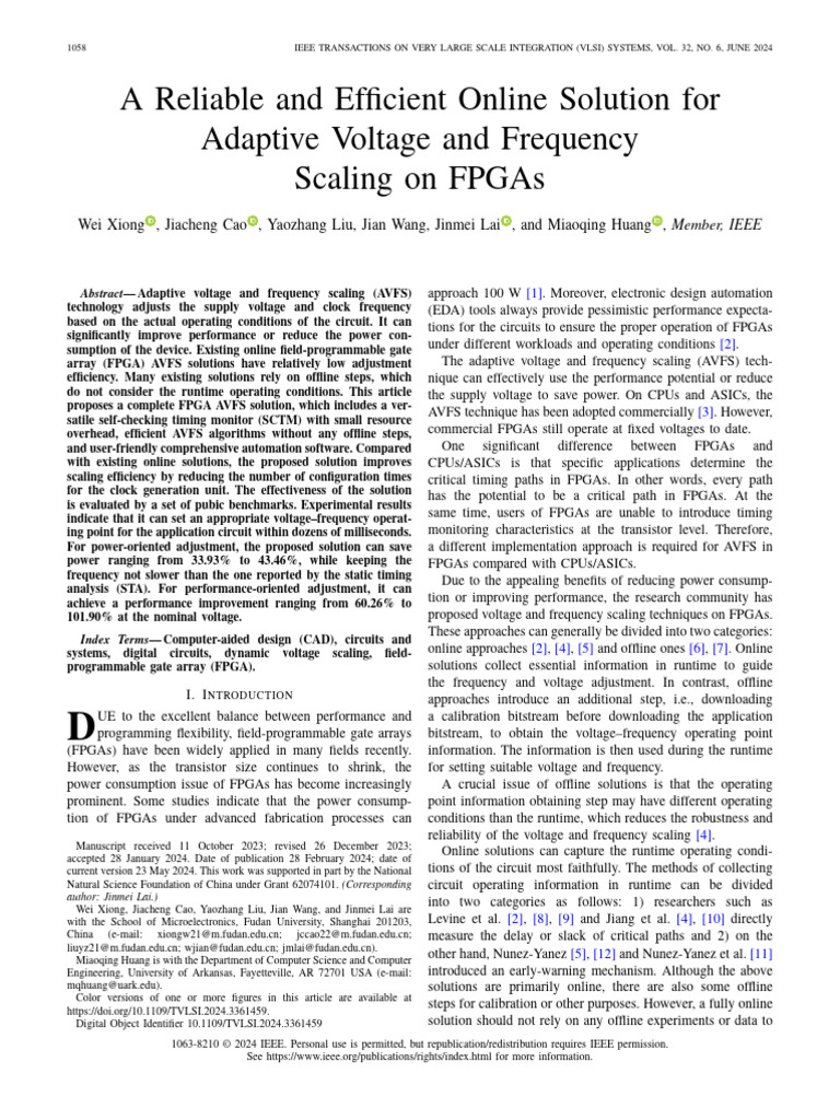 A Reliable and Efficient Online Solution For Adaptive Voltage and Frequency Scaling On FPGAs ...