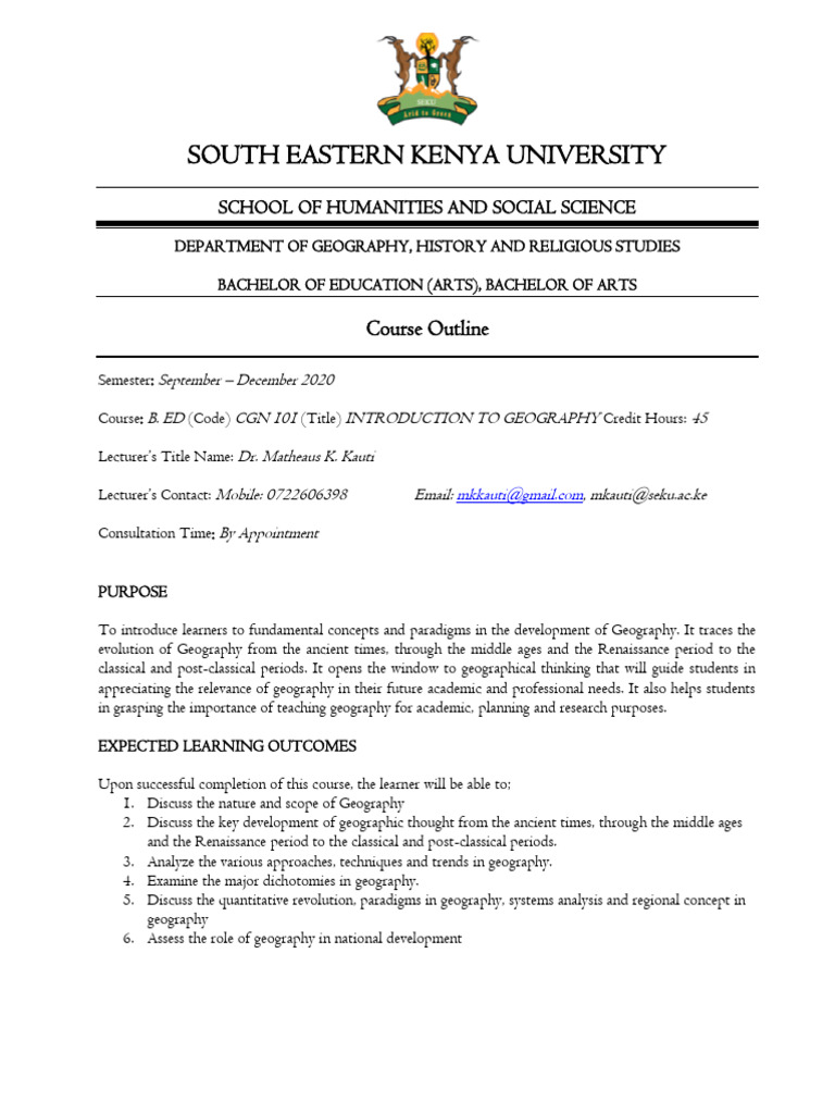 Introduction to Geography Course Outline | PDF | Geography | Liberal ...