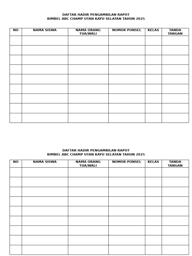 Daftar Hadir Rapot | PDF