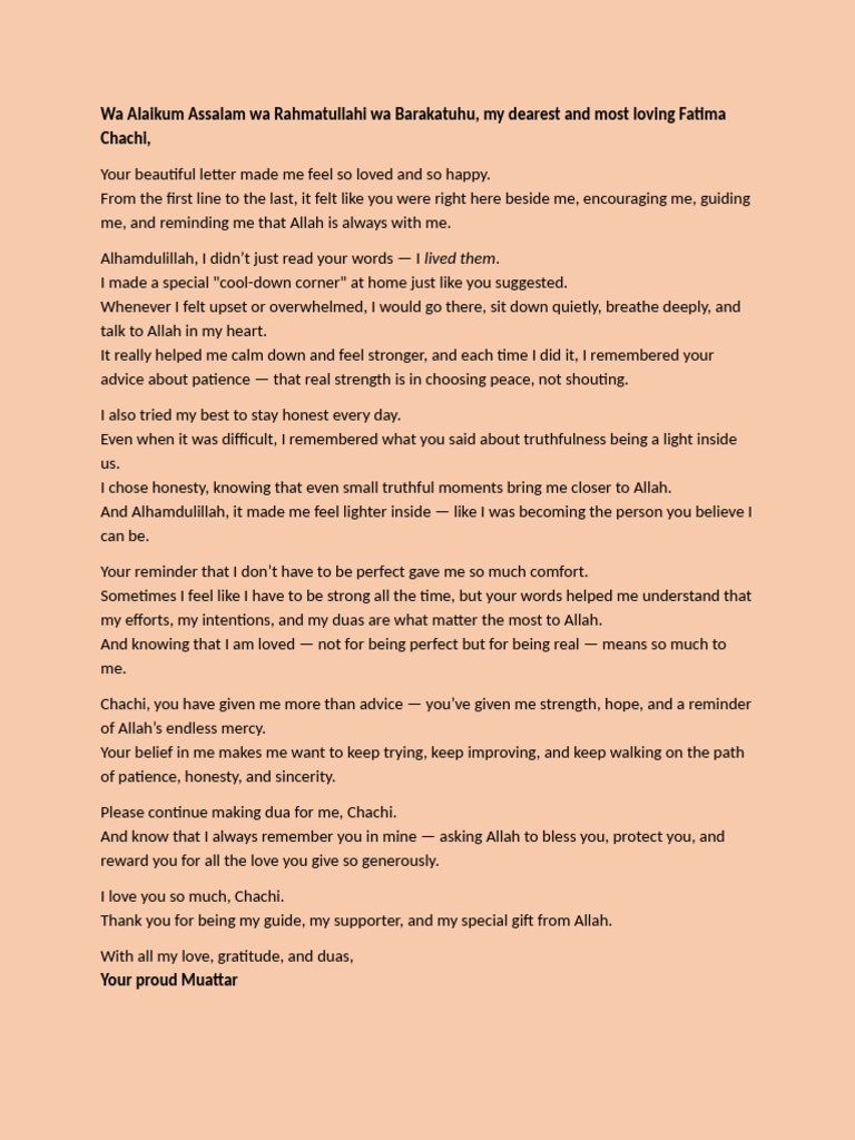 Letter 2 For Fatima Chachi | PDF