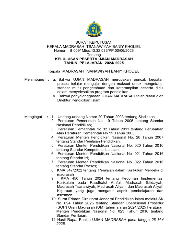 Surat Keputusan Kelulusan 2025 | PDF