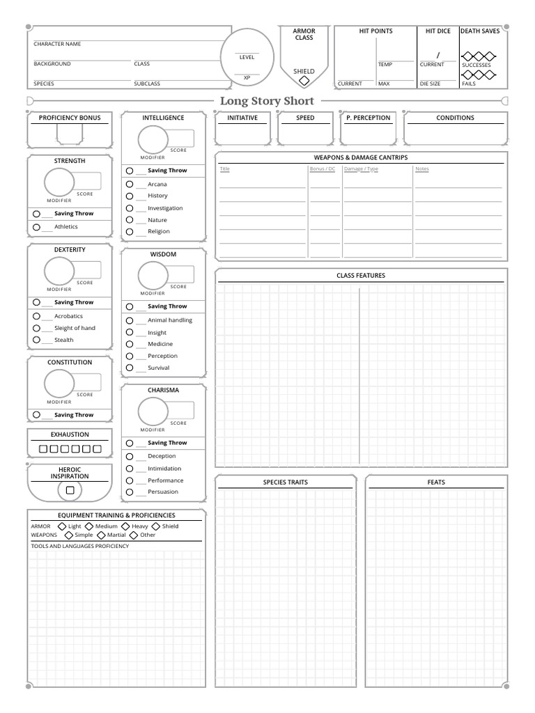 Character Sheet D&D 2024 - 4-Page - Spell Table - Long Story Short | PDF | Role Playing Games ...