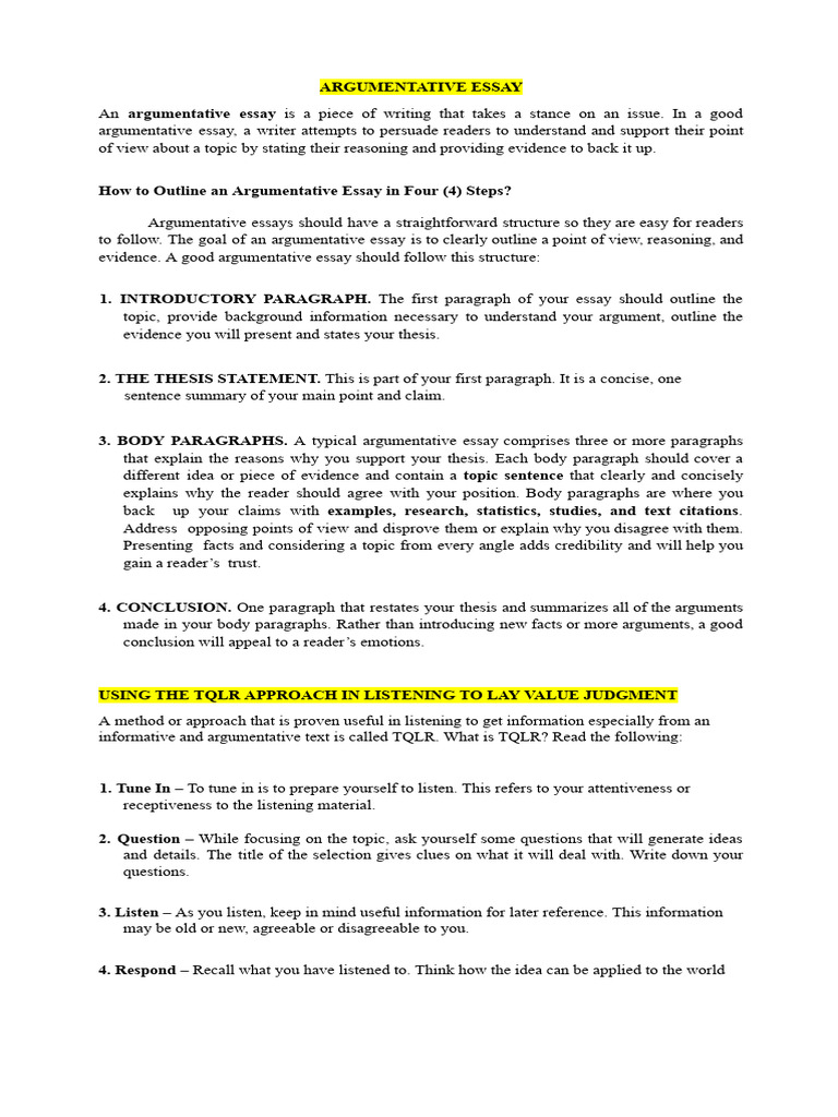 Structuring an Argumentative Essay | PDF | Essays | Evidence