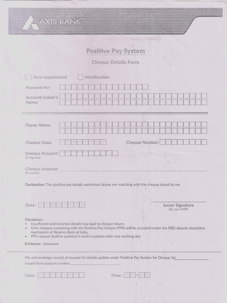 Axis Bank Pay Positive Form | PDF