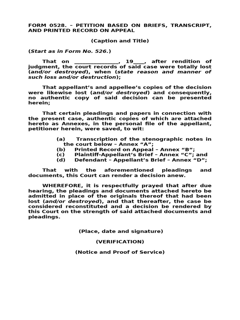 Petition for Reconstitution of Court Records | PDF