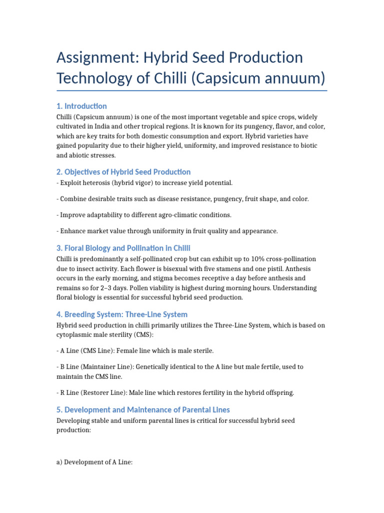 Hybrid Seed Production in Chilli | PDF | Hybrid (Biology) | Flowers