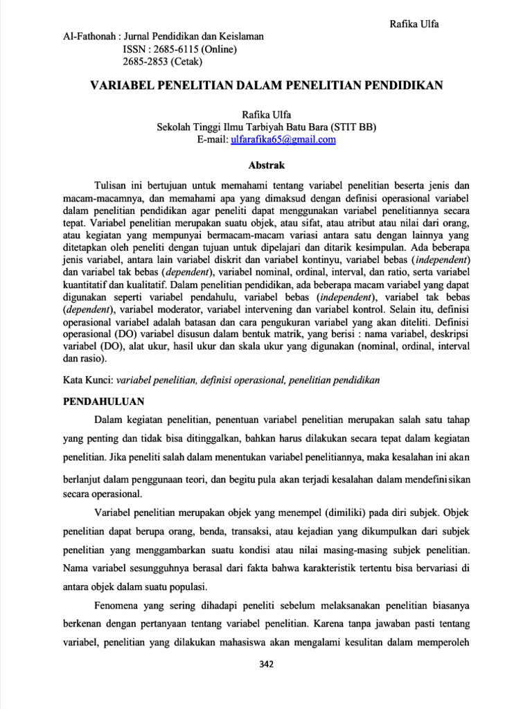 Definisi Operasional Variabel Pendidikan | PDF