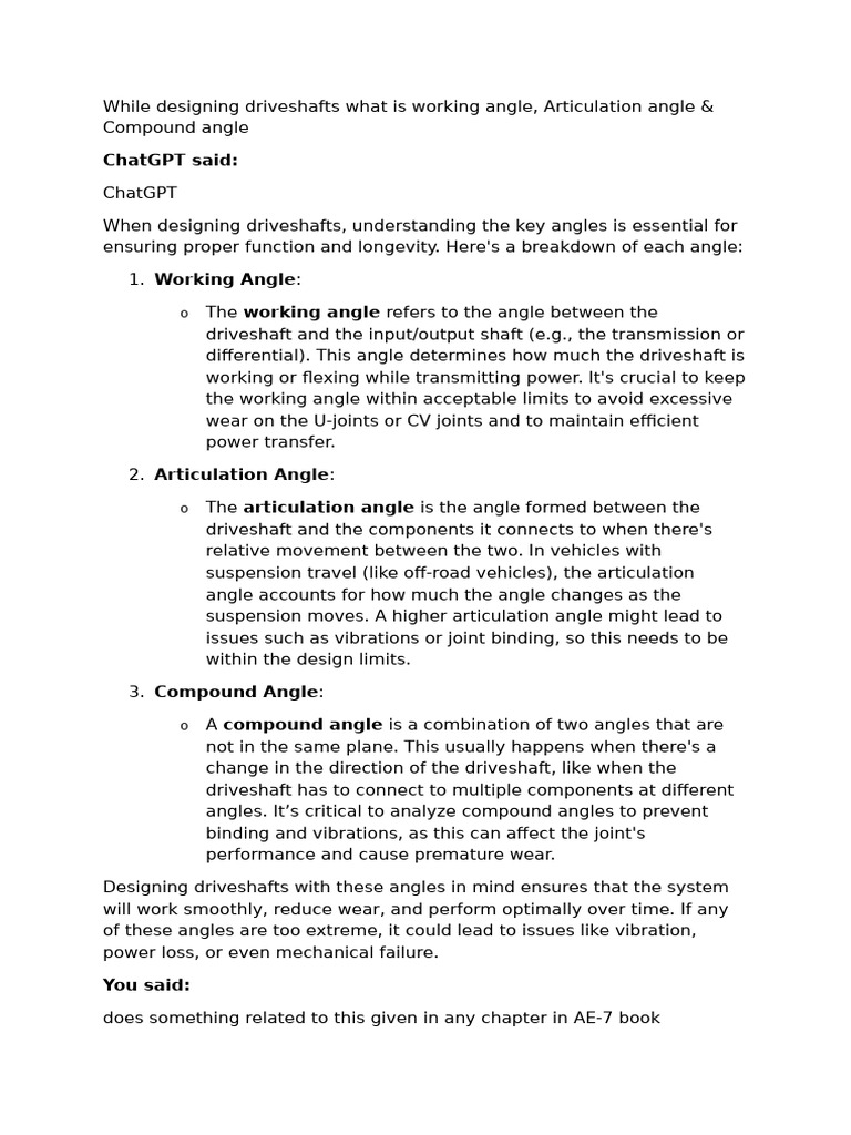 Acceptable Working Angles for Driveshafts | PDF | Manufactured Goods ...