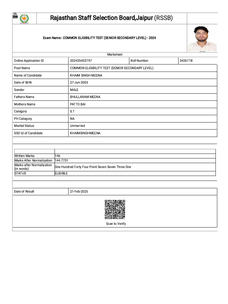 CET Senior Secondary Result 2024 | PDF