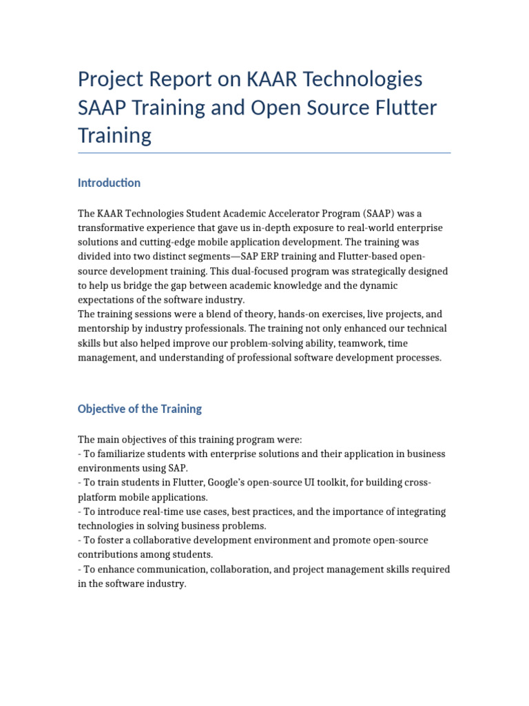 KAAR Technologies SAAP Flutter Training Report | PDF | Graphical User ...