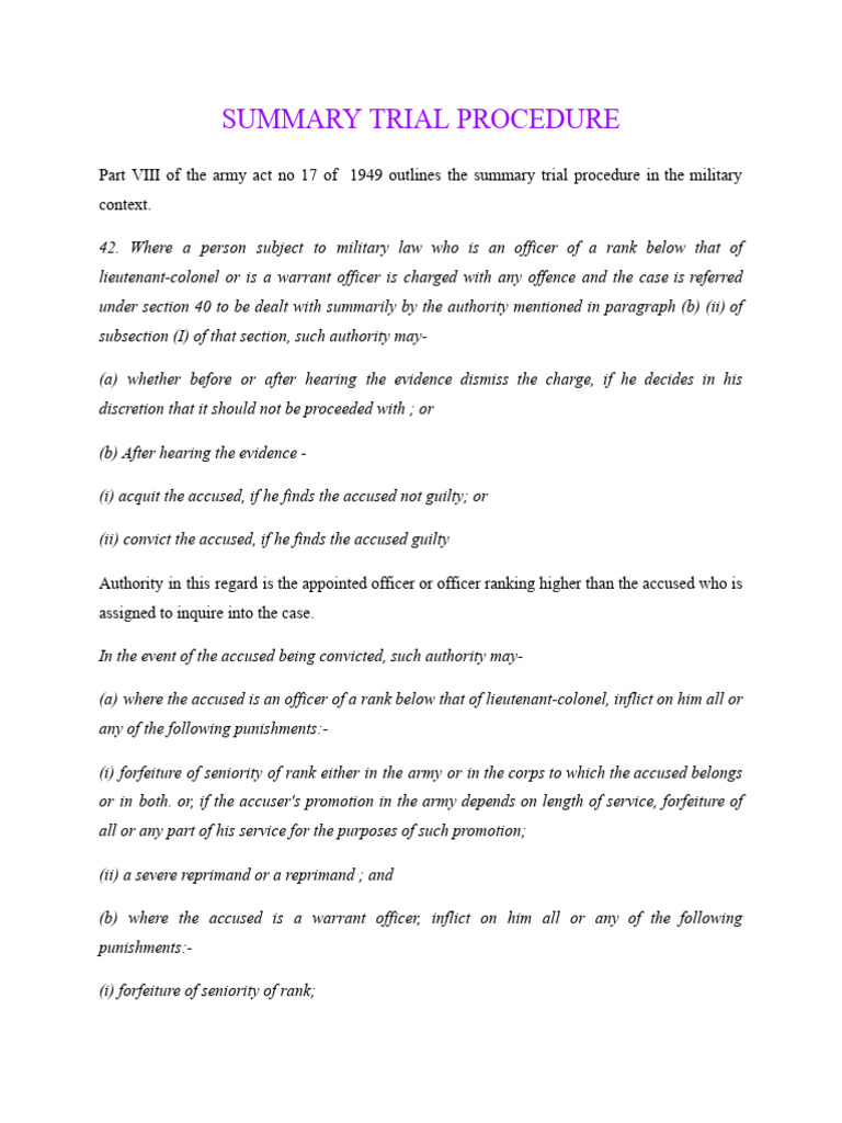 Summary Trial Procedure in Military Law | PDF | Military Justice ...