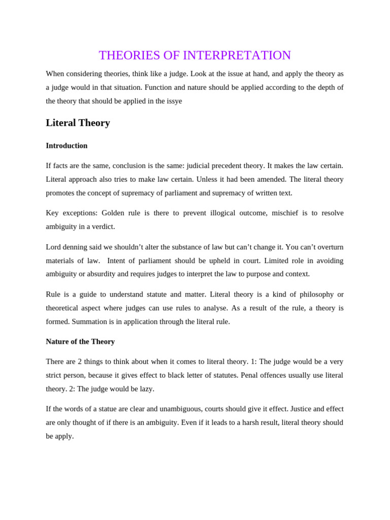 Understanding Literal Interpretation Theory | PDF | Statutory ...