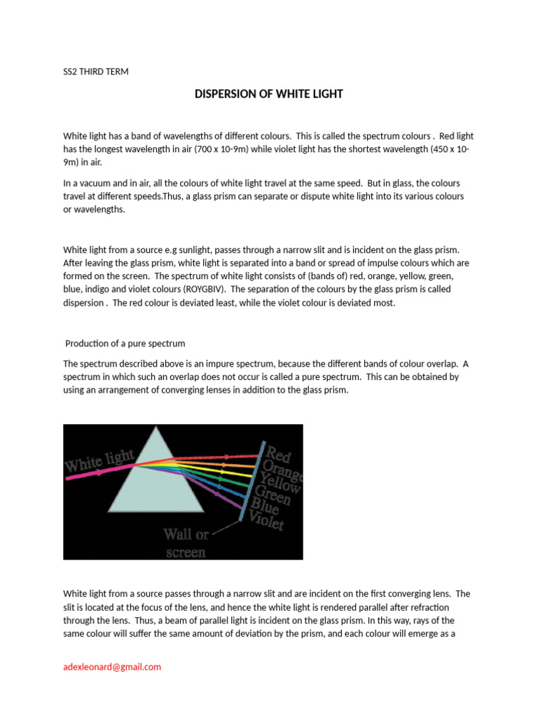 Dispersion of White Light Explained | PDF | Color | Blue