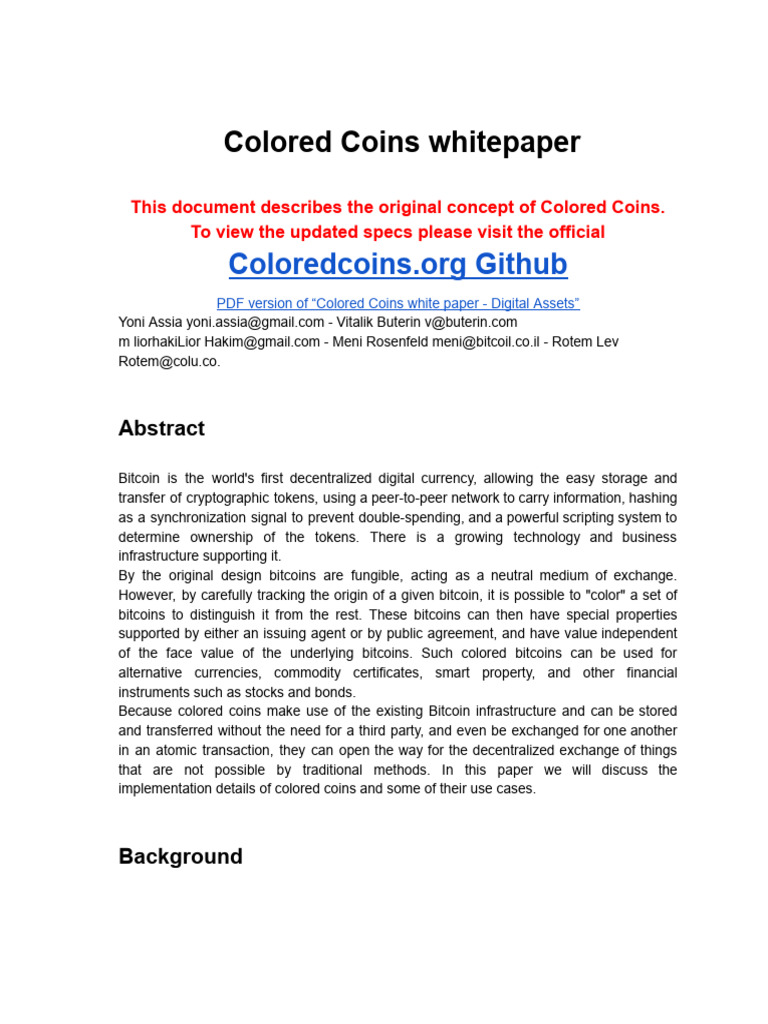 Colored Coins White Paper - Digital Assets | PDF