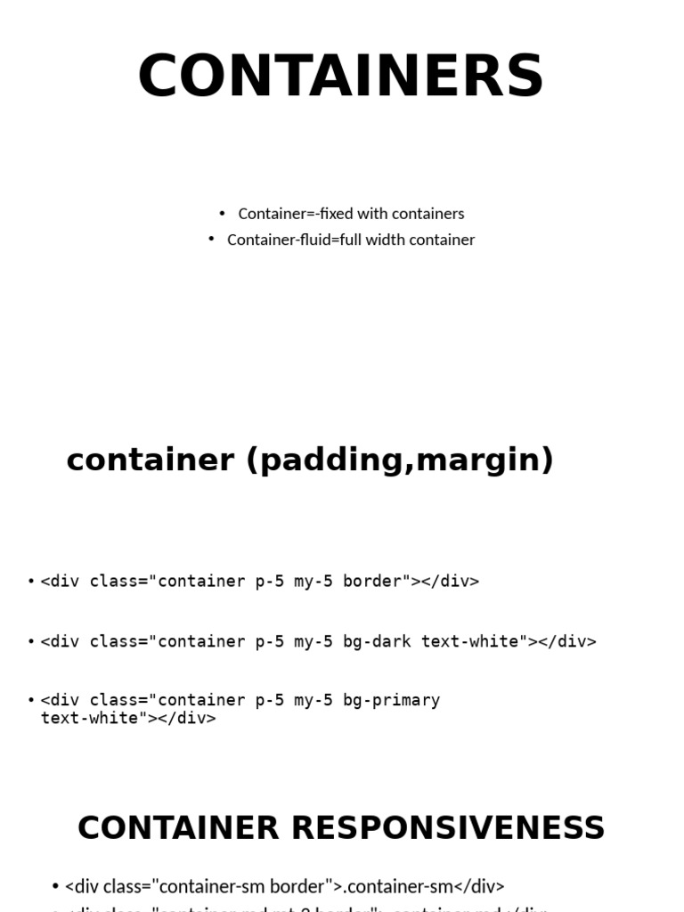 Containers: Container - Fixed With Containers Container-Fluid Full Width Container | PDF