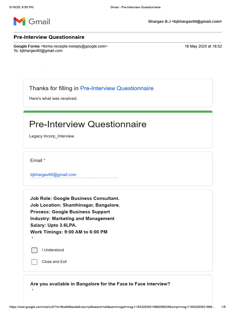 Pre-Interview Questionnaire for Google Role | PDF | Computing